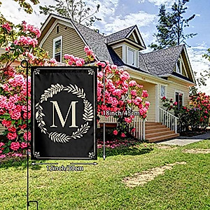 Monogram M Garden Flag Double Sided Outdoor Wreath Letter Black Garden Yard Banner Decoration Size 12"X18"