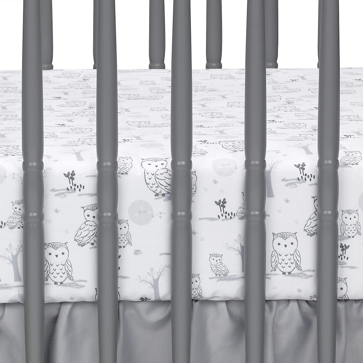 Lambs & Ivy Luna White/Gray Celestial Owl 4-Piece Nursery Baby Crib Bedding Set (740004V)