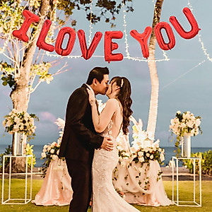 TONIFUL 16 Inch I Love You Balloons Valentine’s Day Decoration Letter Foil Balloons - Perfect for Romantic Valentine's Day Wedding Bridal Shower Anniversary Engagement Party Supplies（Red）