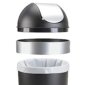 HUBERT Plastic Trash Receptacle with Swing Lid 16 1/2 gal Black / Silver - 14 1/2" Dia x 35" H