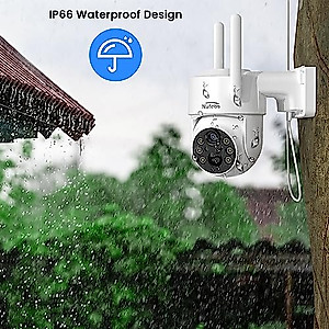 NUFEBS Security Camera 2K/4MP Wireless Outdoor with Solar Panel 355°PTZ 2.4G WiFi Waterproof Surveillance Motion Dection Spotlight/Siren, Color Night Vision，2 Way Audio，SD Card Slot/Clound (White)
