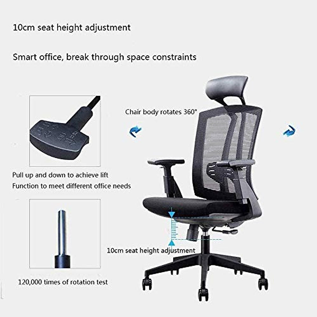 VejiA Office Chair, Breathable Mesh Computer Chair with Ergonomic Adjustable Lumbar Support, Black Swivel Desk Chair with Adjustab