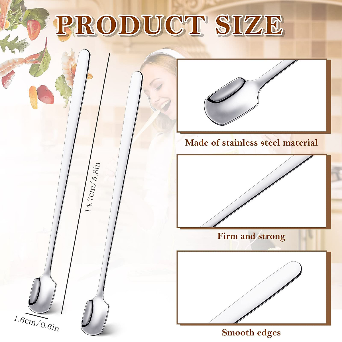 100 Pcs Coffee Stirrers Long Handle Spoon for Drink Bar Mixing Spoon Long Spoon Stainless Steel Cocktail Stirrers Spoons