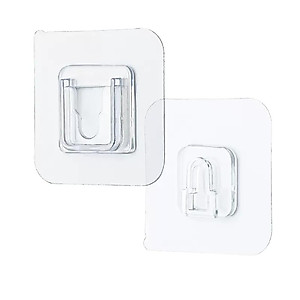 Clear Double-Sided Adhesive Wall Hooks - 10-Piece Mounted Door Hanger Kit - No Drill Sticker Hangers with Suction Cup for Bathroom, Kitchen