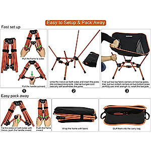 MARCHWAY Lightweight Folding Camping Chair, Stable Portable Compact for Outdoor Camp, Travel, Beach, Picnic, Festival, Hiking, Backpacking, Supports 330Lbs (Orange)