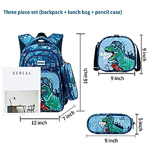 Cusangel Kids Backpack Boys,Boys Backpack with Lunch Box Multi Compartment Backpack, Dinosaur Backpack Chest Strap Side Pockets 16 Inch