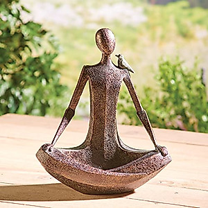 ART & ARTIFACT Zen Woman with Bird Sculpture - Indoor/Outdoor Accent Bowl and Bird Feeder Garden Statue