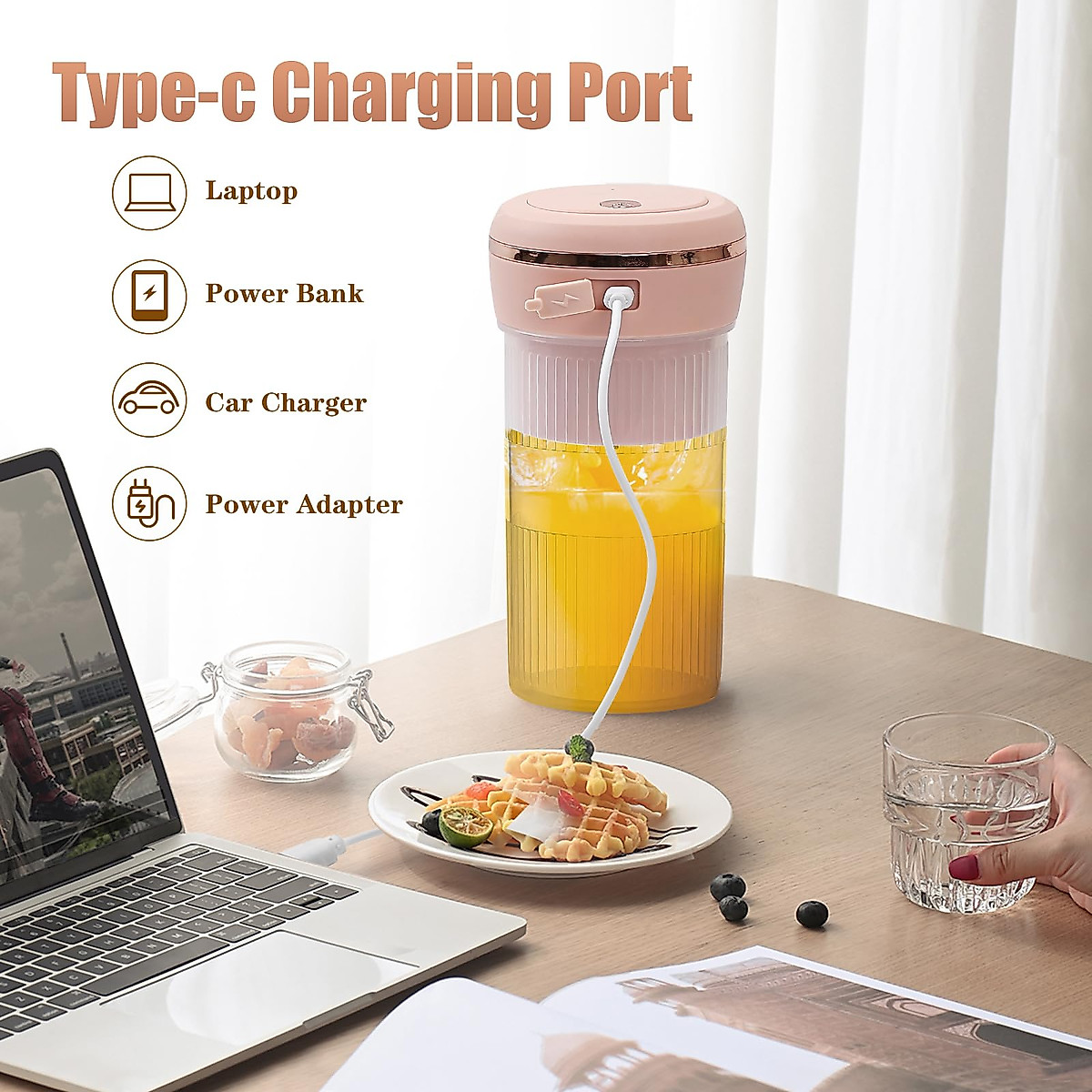 CHIDOYII Portable Blender, Personal Blender for Shakes, Fruits, 450 ML Mini Blender with 6-Blade, for Sports, Travel, Kitchen(Pink)