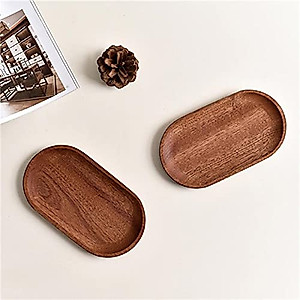 Mini Serving Tray for Jewellery Key Coin Set of 2, Oval Ebony Wood Natural Dessert Cup Tray, Small Wooden Cheese Plate, Tableware Decorative Tray (2)