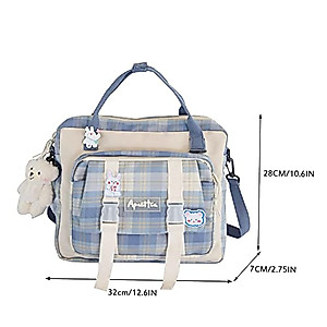 Kawaii Backpack with Kawaii Pin and Bear Plush Mini Cute Japanese School Bag Anime Shoulder Bag (Blue)