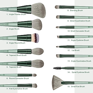 HEYMKGO 15Pcs Makeup Brushes Makeup Brush Set Premium Synthetic Bristles Conical Handle Kabuki Foundation Face Brushes for Liquid Powder Buffing Blending Contouring With Travel Storage Bag