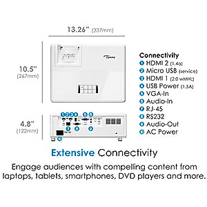 Optoma ZH403 1080p Professional Laser Projector | DuraCore Laser Light Source Up To 30,000 Hours | Crestron Compatible | 4K HDR Input | High Bright 4000 lumens | 2 Year Warranty,White
