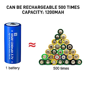 Imren 18500 Rechargeable Batteries, 4PCS IMR 18500 3.7V 1200mAh Rechargeable Battery for Flashlight, Solar Garden Light with Button Top