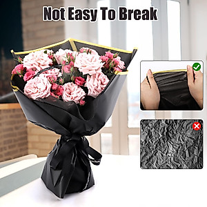 Vutim Flower Wrapping Paper, 25PCS Black Wrapping Paper, Gold Edge Waterproof Bouquet Paper, Flower Gift Wrapping Paper for Flower Shop, Wedding, Birthday Party, Handmade DIY, Anniversary