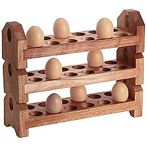 Set of 3 Pieces Wooden Egg Holder Countertop Egg Storage Trays Hold 36 Fresh Egg Stackable Wood Deviled Egg Tray Organizer Rustic Egg Rack Container for Kitchen Counter Display Refrigerator Storage