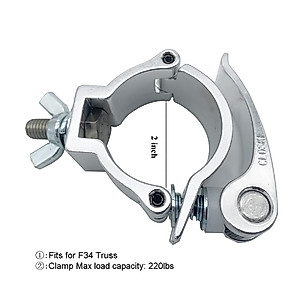 Quick Release Stage Light Clamps Fit 2 inch OD Truss Pipe Heavy Duty 220 Lbs Aluminum Alloy for Moving Head Light Par Lighting Spotlight (2PCS)