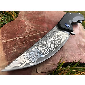 TACTICAL GEARZ Damascus G10 Pocket Knife, Triton XT! G10 Handle! Damascus Blade w/VG10 Core & 67 Layers! Ball Bearing Pivot System! Includes Sheath!