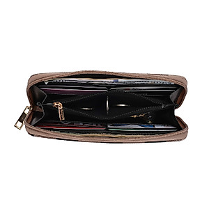 MKF 2-PC Set Tote Satchel Bag for Women & Wristlet Wallet Purse: PU Leather Handbag Pocketbook, Shoulder Strap Olive