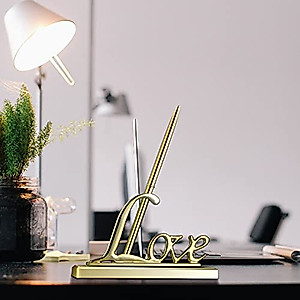 NUOBESTY Signing Pen with Plated Metal Love Holder for Wedding Engagement Party Guestbook Table Decor Golden