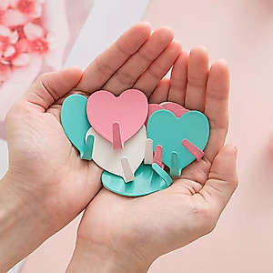 JtmyAota 12 Pack Heart Shaped Decorative Wall Hooks, Stainless Steel Strong Adhesive Wall Hook for Home Kitchen Bathroom (Pink)