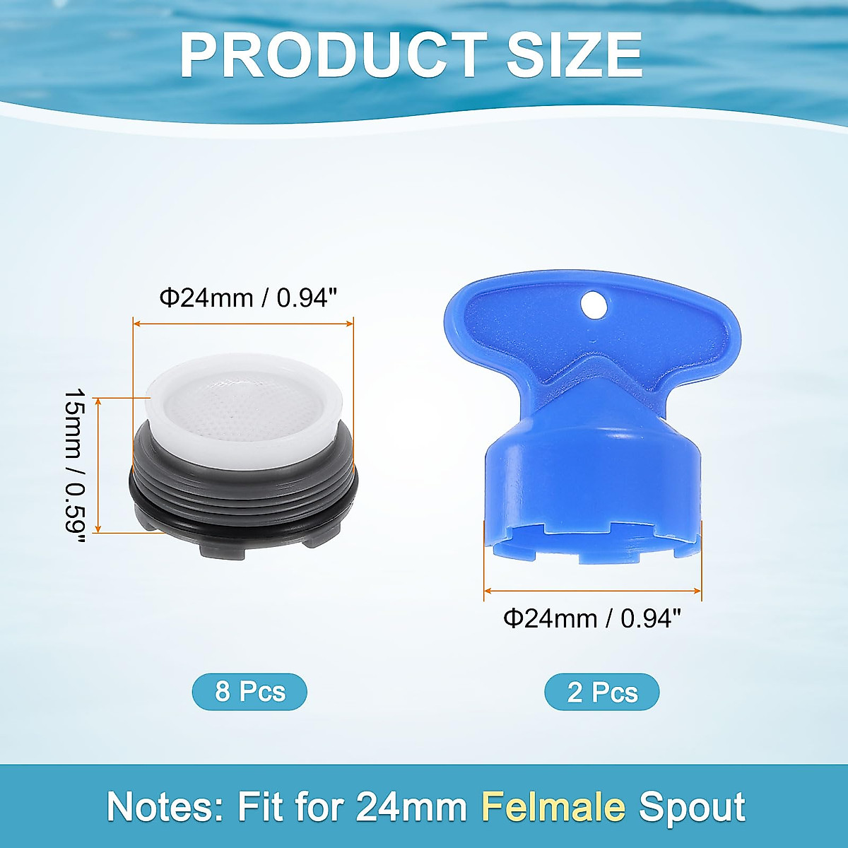 uxcell 8Pcs 24mm Cache Faucet Aerator with 2Pcs Removal Wrench Tool, Faucet Replacement Parts, Water Saving Flow Restrictor Set Replacement Parts for Kitchen Bathroom Sink