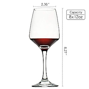Wine Glasses Set of 8, 12oz, Lead-free, Clear, Durable Glassware