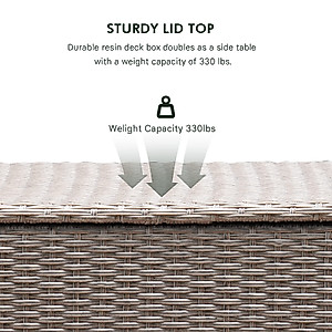 Grand patio 108 Gallon Deck Storage Box Indoor Outdoor Wicker Bin for Patio Furniture Cushions Toys Garden Tools Pool Accessories, Greige