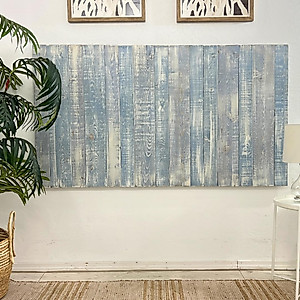 Barn Walls Solid Wood Headboard Full Size, Blue Powderwash Finish with Smooth Natural Wood Grain, Handcrafted Wall-Mounted Panel Head Board, Adjustable Height, Modern Farmhouse Bedroom, Built to Last