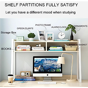 YAFXAIG Desktop Bookshelf Computer Desk,Desk Hutch Dorm， 2-Tier Wood Hutch Bookcase Organizer, for Home Office Dorm Furniture Storage Shelves (White, 45.3in*35.5in*12.6in)