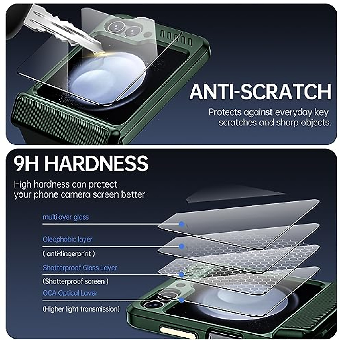 Vizvera for Samsung Galaxy Z Flip 5 Case with Hinge Protection, Flip z 5 Case Built-in Screen Protection HD Clearly Full Body- Silicone All-Inclusive Shockproof Case for Galaxy z flip 5 (2023)-Green