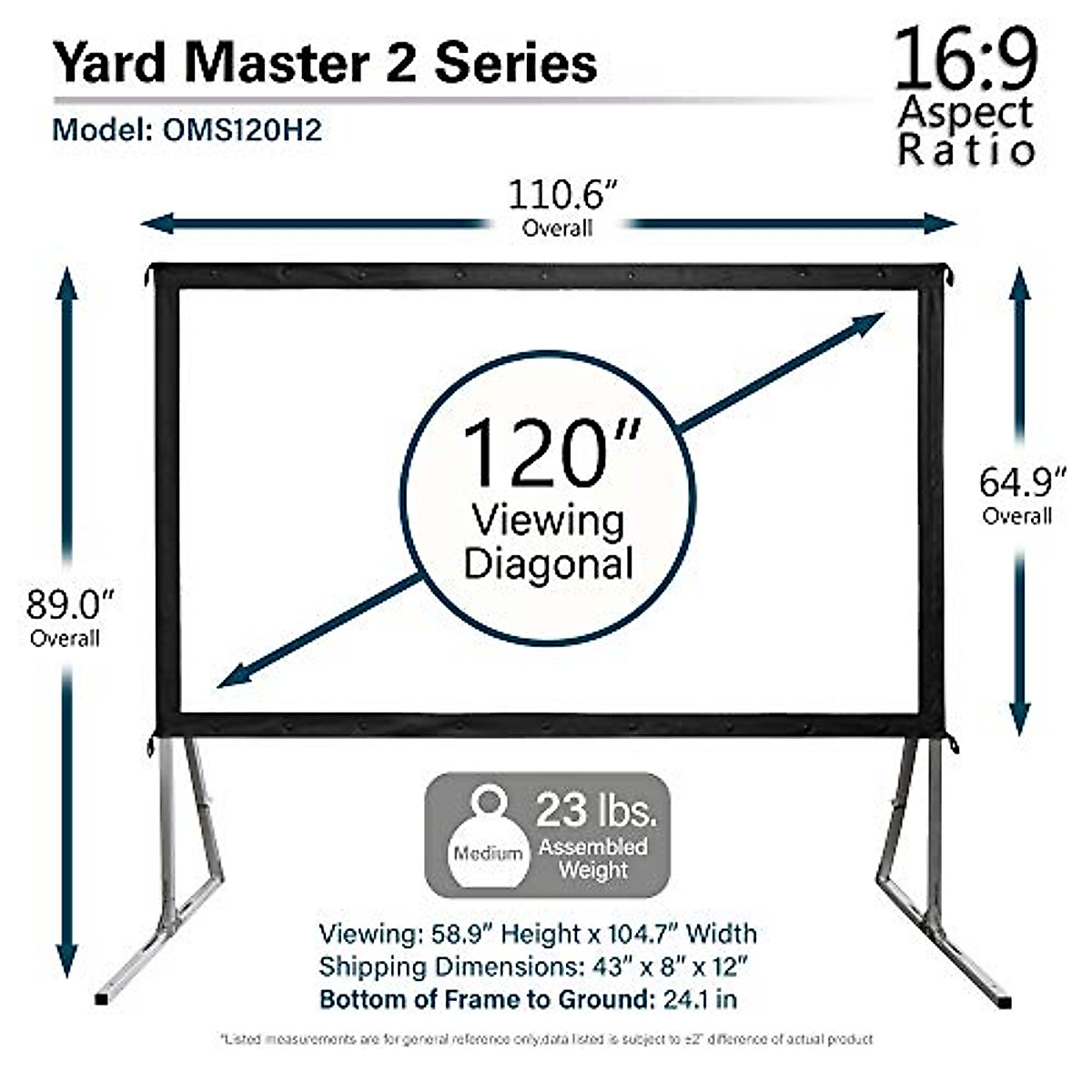 Elite Screens Yard Master 2, 120-inch Outdoor Indoor Projector Screen 16:9, Fast Easy Snap On Set-up Freestanding Portable Movie Foldable Front Projection | US Based Company 2-YEAR WARRANTY, OMS120H2