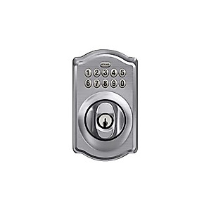 Schlage BE365 CAM 626 Camelot Keypad Deadbolt, Electronic Keyless Entry Lock, Satin Chrome