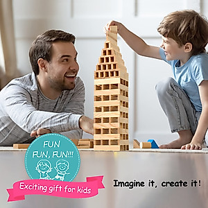 ICEKO KN 100pcs Classic Wooden Building Blocks Set,Solid STEM Building Toys for Kids, Preschool Learning Montessori Toys for Toddlers, Boys & Girls Birthday Gift (Log Color)