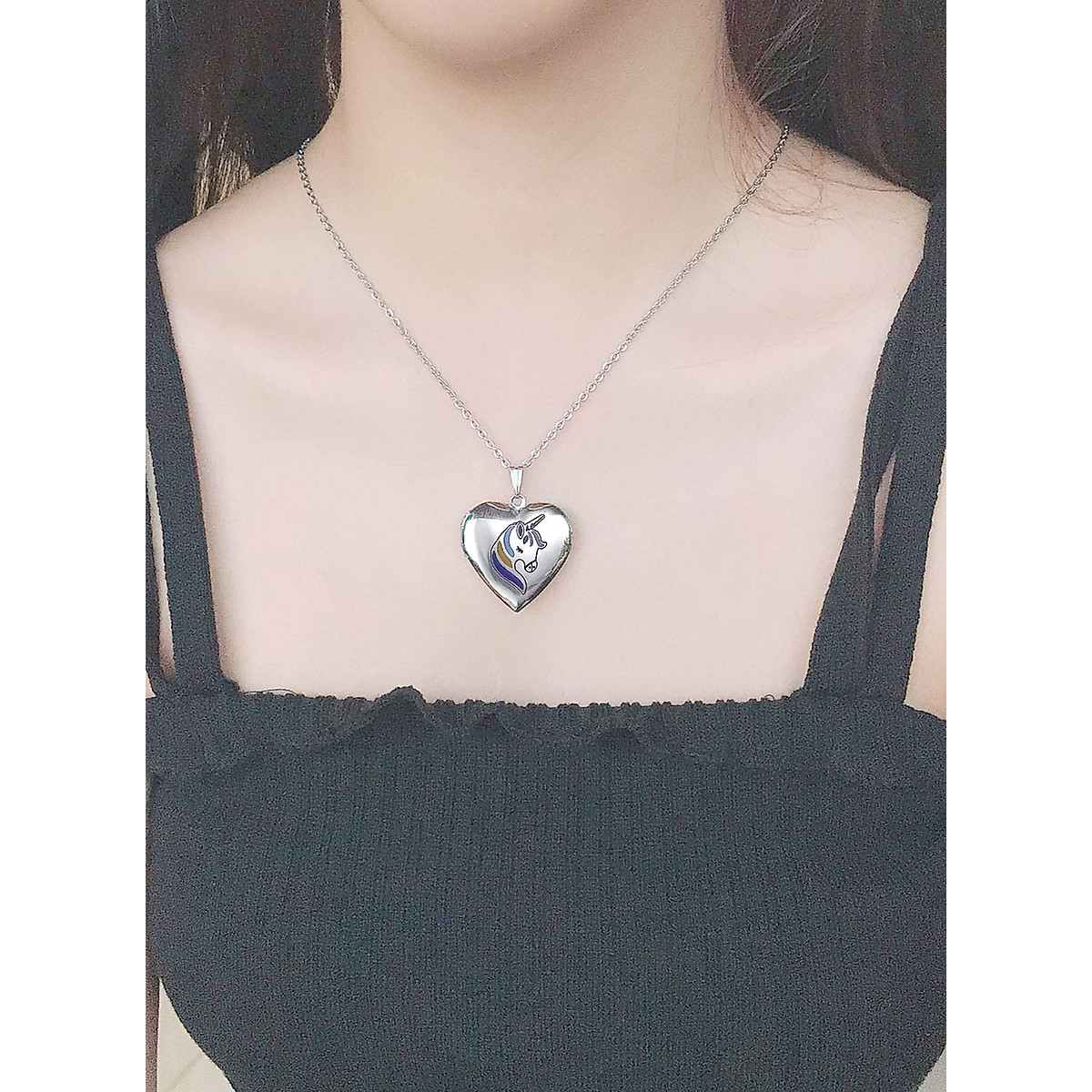 YOUFENG Unicorns Gifts for Her Love Heart Locket Necklace that Holds Pictures Enamel Locket Pendant Gifts for Women