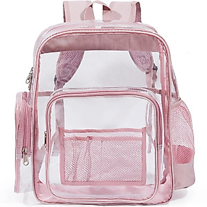 Jusdot Clear Backpack Heavy Duty PVC Transparent Backpacks for School, Workplace, Rose Gold