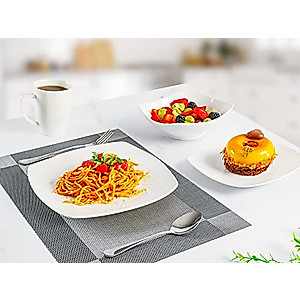 Zulay (16 Piece) Square Dinnerware Sets -Premium Quality Porcelain Plates Set & Dishes Set - Service For 4 Dishware Sets With 4 Plates, 4 Side Plate, 4 Soup Bowl, 4 Square Mug & 2 Silver Sponges