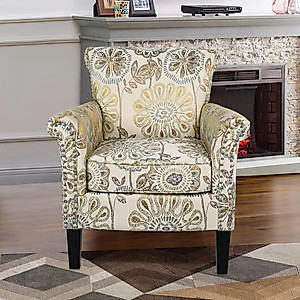 LEVNARY Accent Chair, Mid-Century Modern Armchair Upholstered Corner Single Sofa Chair, Wingback Comfy Reading Chair with Nailhead Trim for Home Living Room Bedroom (Yellow Flower)