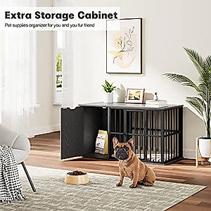 Dog Crate Furniture End Table, Wooden Dog Kennel with Cushion, Decorative Pet Crate House Cage Indoor for Small Medium Dogs, Black