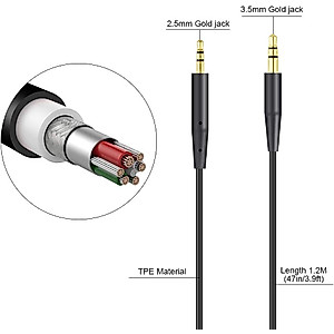 3.5mm to 2.5mm Audio Cable Cord Compatible with Bose 700 QuietComfort QC45 QC35II QC35 QC25 Noise Cancelling Headphones for 45BT E55BT E65BTNC Bluetooth Earphone (Straight Jack)