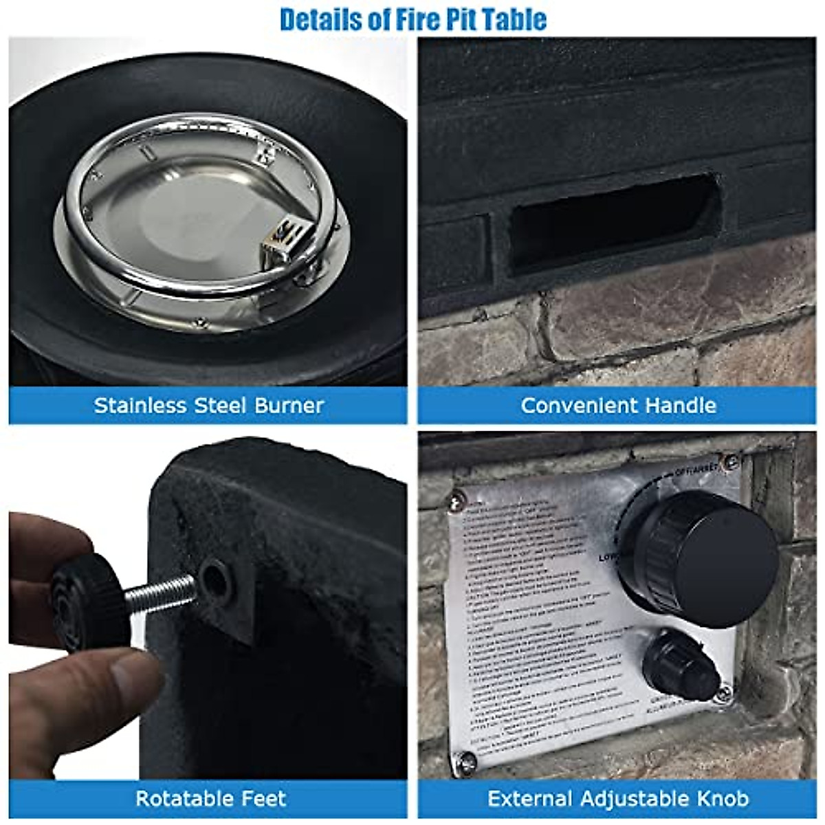 Giantex Propane Firebowl Column, 40,000 BTU Outdoor Gas Fire Pit, Compact Ledgestone Firepit Table with Lava Rocks and Rain Cover