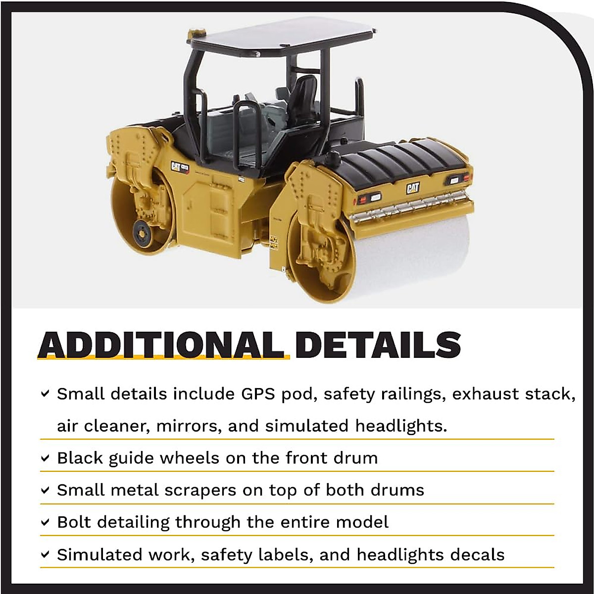 1:64 Scale Caterpillar CB-13 Tandem Vibratory Roller with ROPS - Construction Metal Series by Diecast Masters - 85630- Authentic Cat Trade Dress and Paint - Made of Diecast Metal with Plastic Parts