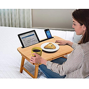 BIRDROCK HOME Portable Sit or Stand Desk with Storage Drawer and Media Slot | Folding Legs | Fits Laptops Up to 17" | 17" Tablet and Phone Slot | Smart Phones Up to 4" | Natural | Work from Home