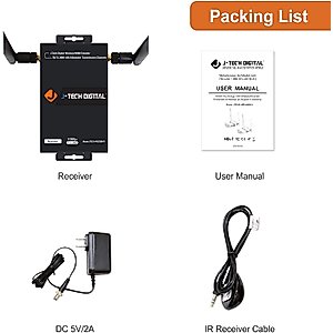 J-Tech Digital 1X2 Wireless HDMI Extender 200' Dual Antenna Supporting Full HD 1080p with HDMI Loop Output IR Passthrough (Receiver Only 1080P 200ft)