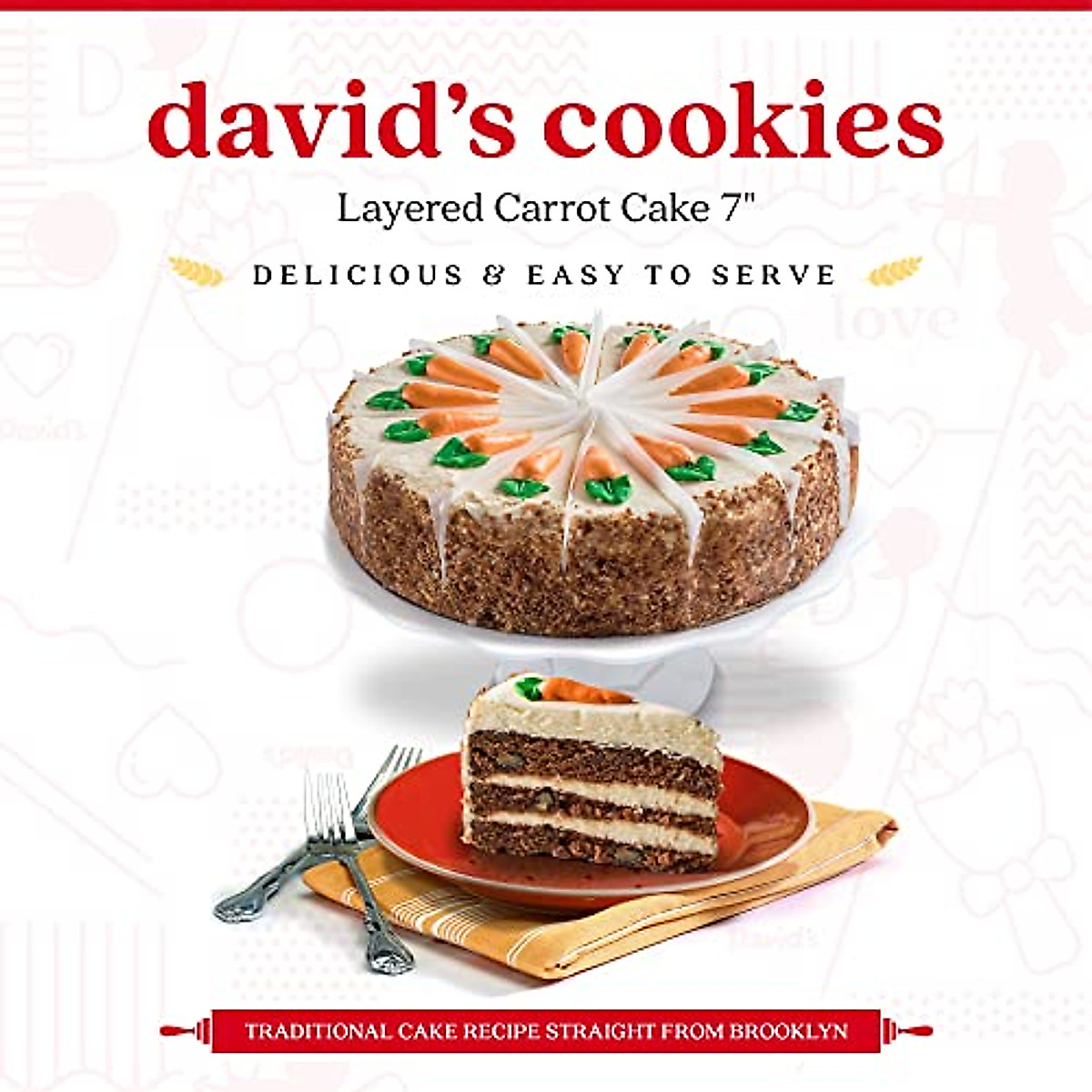David's Cookies Layered Carrot Cake 10" - Pre-sliced 14 pcs. Fresh Gourmet Bakery Dessert With Rich Cream Cheese Frosting, Easter Food Gift Idea for Women, Men, Kids - Easter Snacks Cake for Delivery