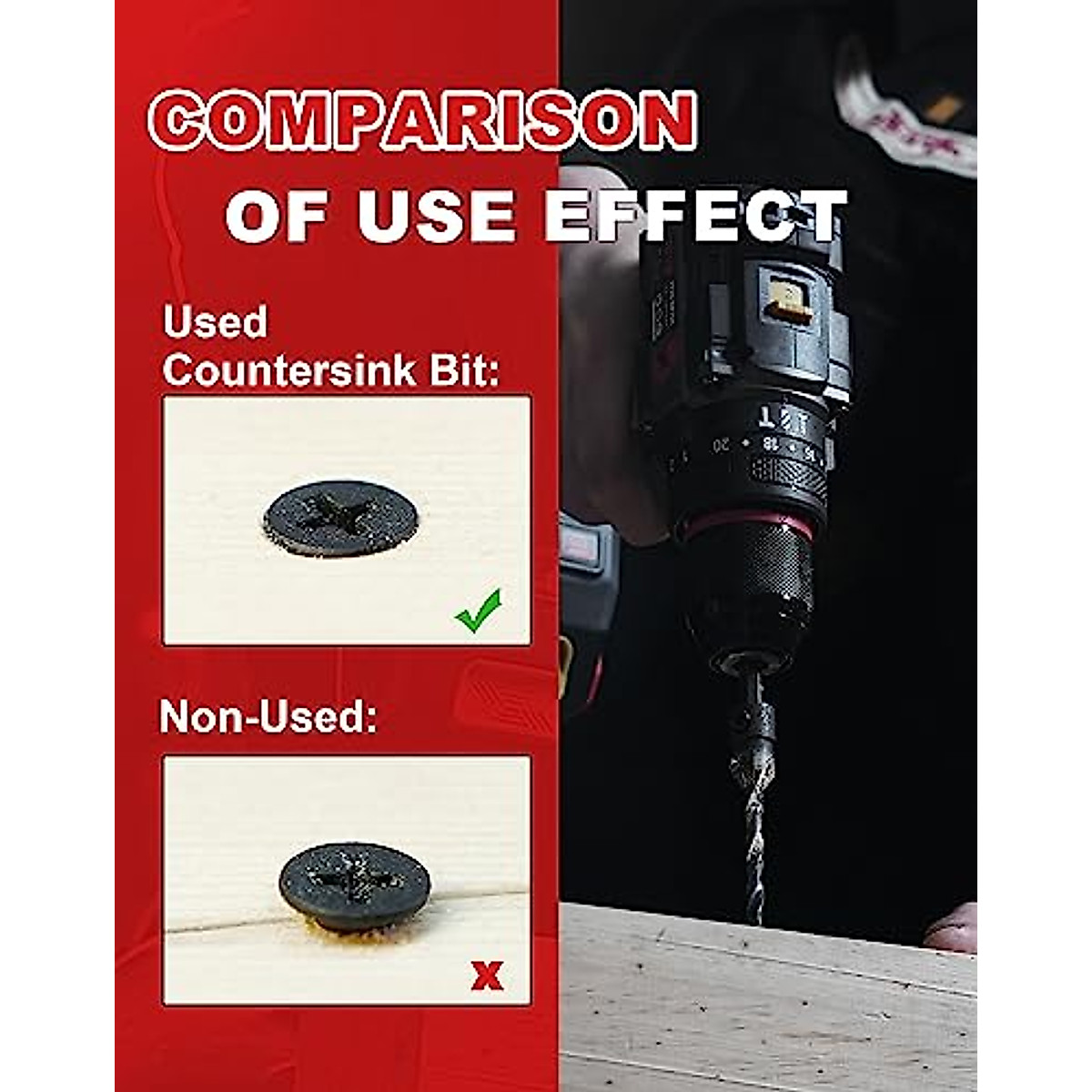 EZARC Countersink Drill Bit Set, 3 PCS Tapered Drill Bits Counter Sinker Set, 1/4" Hex Shank Quick Change for Woodworking, Pilot Screw Hole Set
