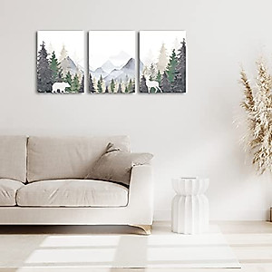 BINCUE Natural Landscape Canvas Wall Art 3 Piece Foggy Forest and Mountain Canvas Wall Art Framed Painting 12"x16" Bedroom Living Room Office Decor