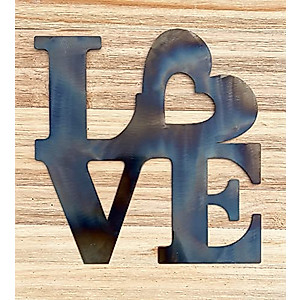 Top Brass Love/Heart Metal Wall Decor Art - 12" Rustic Torched Finish Glossy Sign
