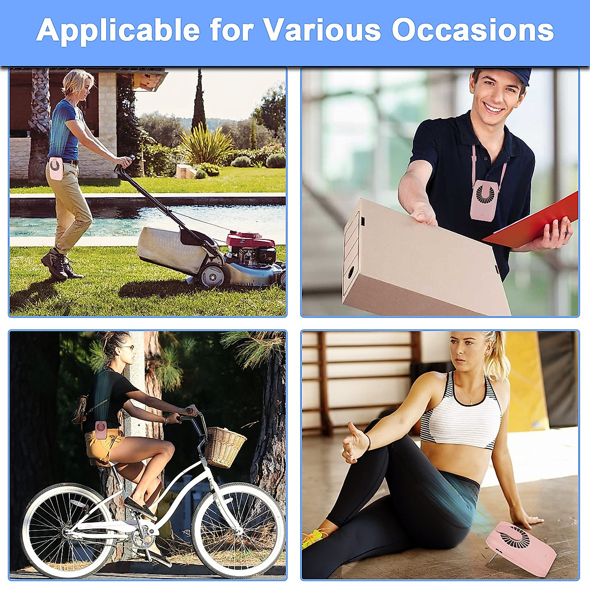 Portable Waist Fan Mini Neck Fan Rechargeable USB Necklace Fan Cooling Hands free Wearable Personal Fan with 15H Work time 3 Speed Outdoor Fans for Worker Office Travel Climbing Hiking Cycling Fishing