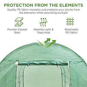 Best Choice Products 15x7x7ft Walk-in Greenhouse Tunnel, Garden Accessory Tent for Backyard, Home Gardening w/ 8 Roll-Up Windows, Zippered Door