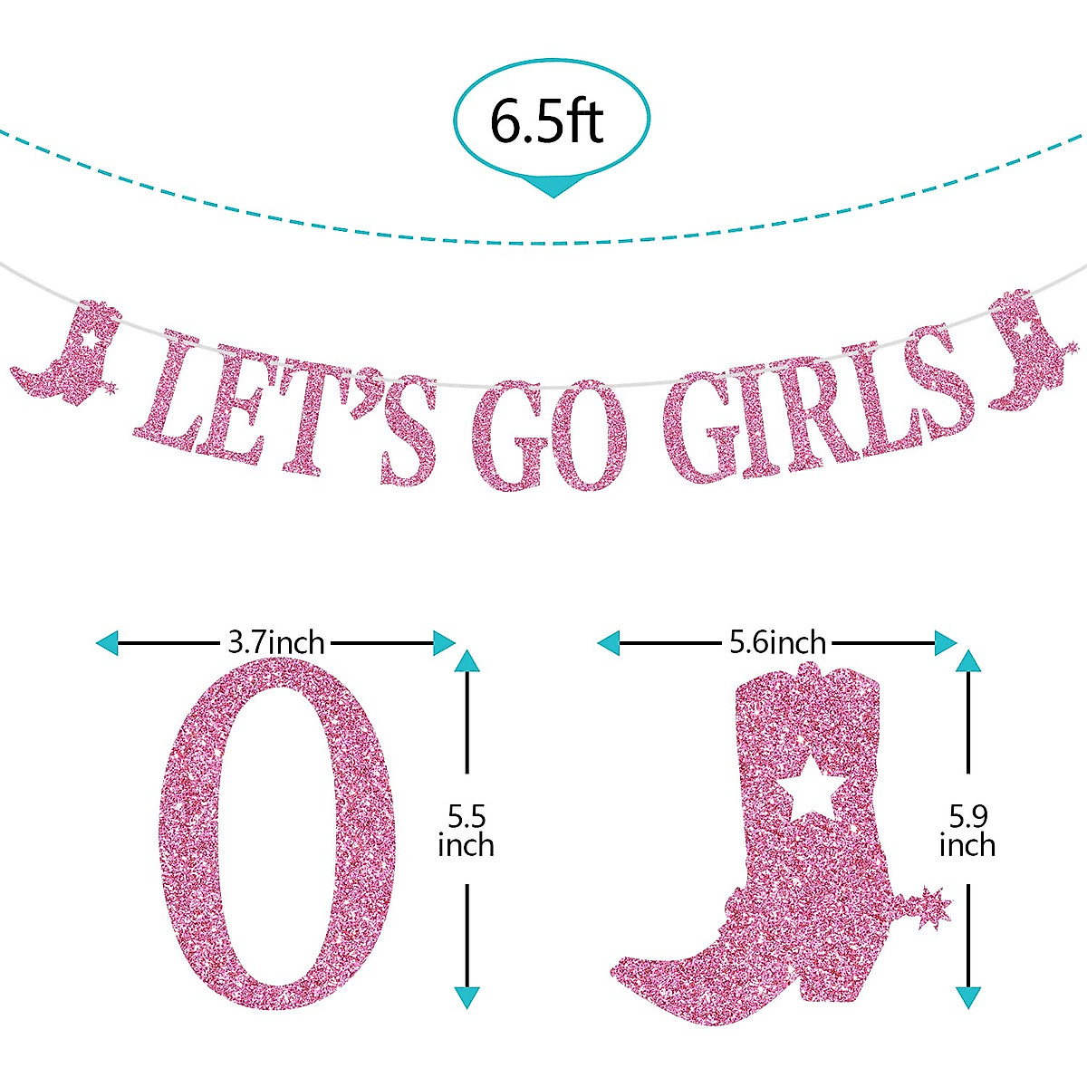 Let's Go Girls Banner, Bridal Shower/Bachelorette/Bride to Be Decorations, Western Cowgirl Bridal Shower Party Decorations Supplies, Pink Glitter